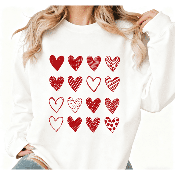 Cute Red Hearts Print Sweatshirt Sweatshirt Love Theme Black S-3XL ...