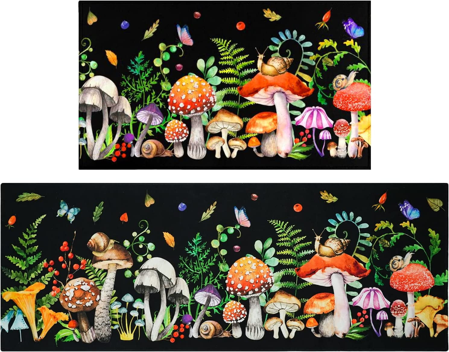 Cute Red Mushroom with Snails Kitchen Rugs & Mats 2 Pieces, Non Slip ...