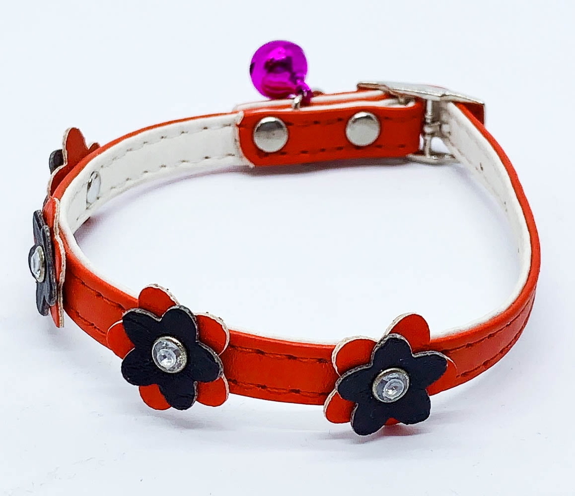 Cute Red Neck Collar w/ Flower Design & Bell for Pet Dog Puppy Cat ...