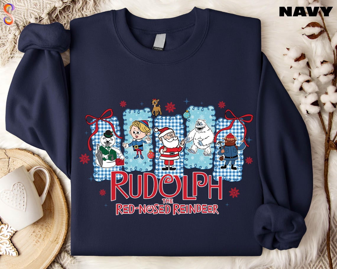 Cute Red Nose Reindeer Christmas Sweatshirt, Funny Holiday Crewneck ...