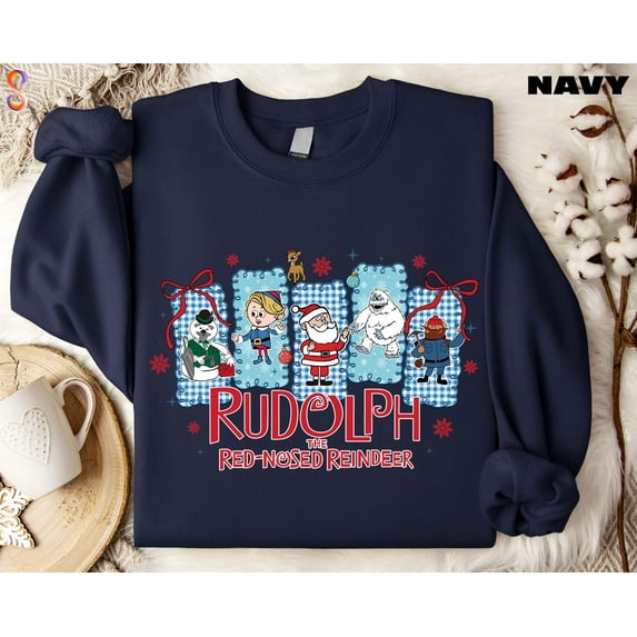 Cute Red Nose Reindeer Christmas Sweatshirt, Funny Holiday Crewneck ...