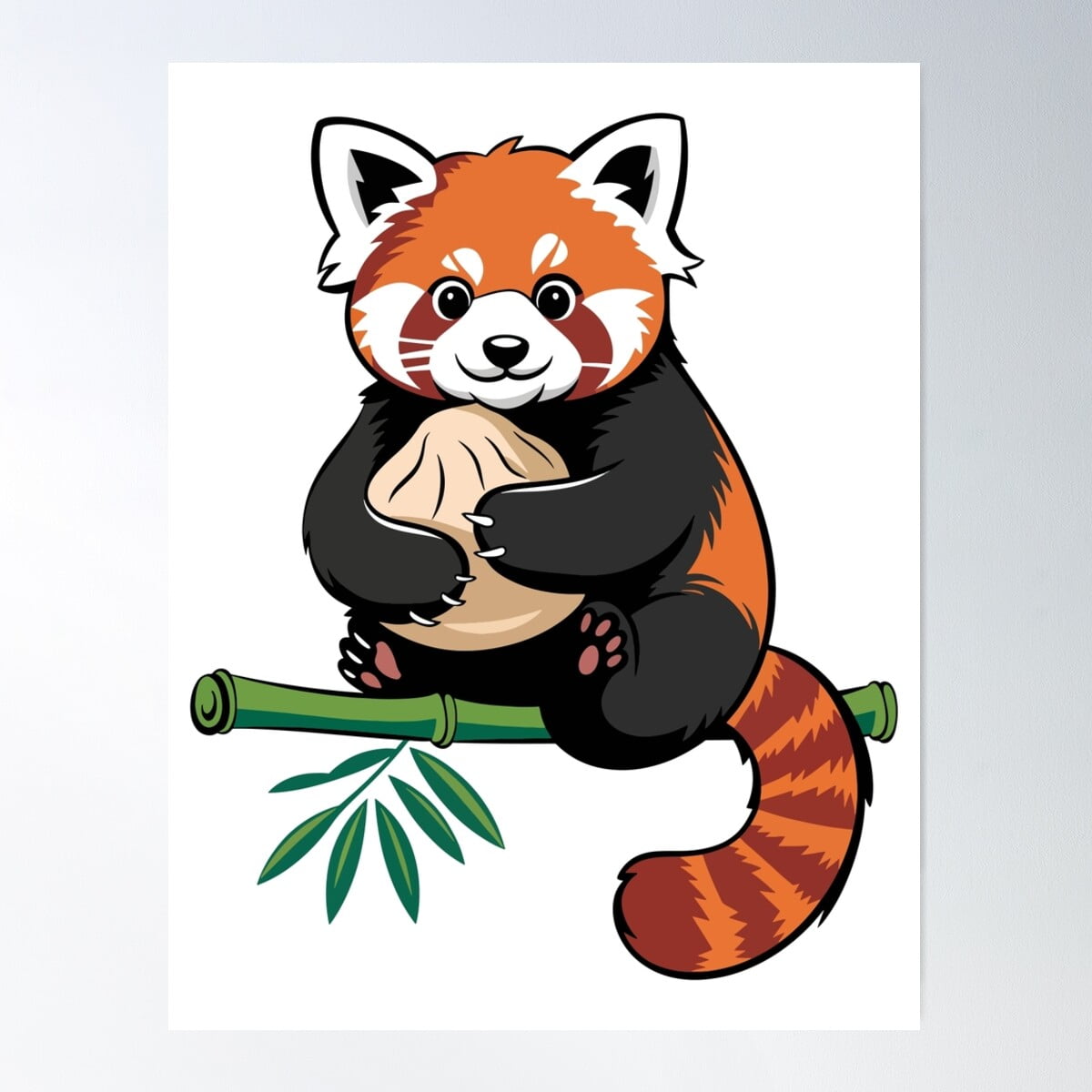 Cute Red Panda Eating A Nut On Bamboo Branch Poster Wall Art, Modern ...