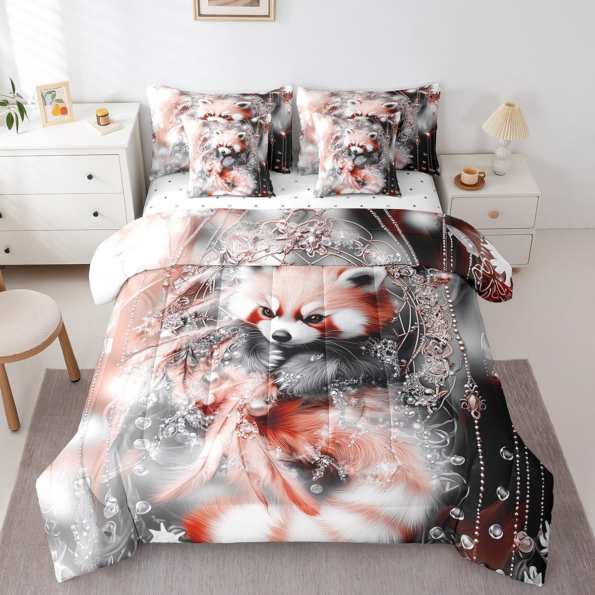 Cute Red Panda Full Comforter Set Boho Dream Catcher Bedding Set 7 Pcs ...