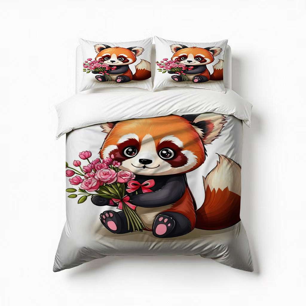 Cute Red Panda Gift Bedding Set 3 Pcs Soft Microfiber Quilt Cover For ...