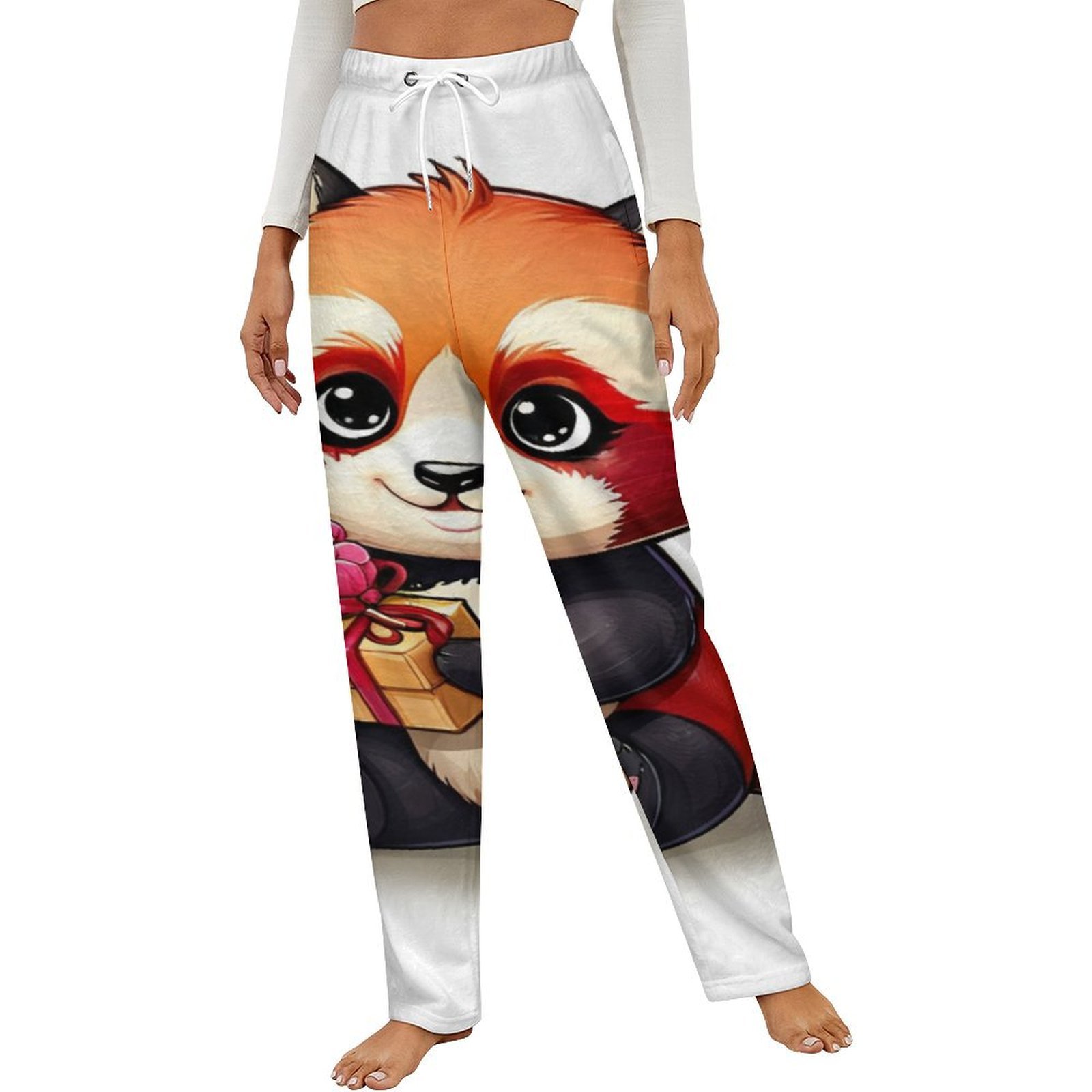 Cute Red Panda Gift Winter Female Pants Flannel High Waist Women Pants ...