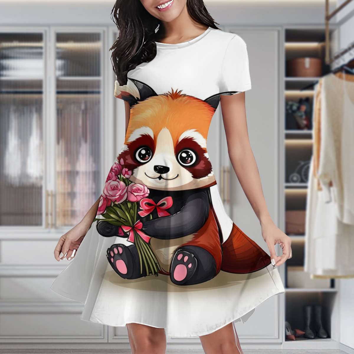 Cute Red Panda Gift Women's Classic Swing Skater Dress Casual Work ...