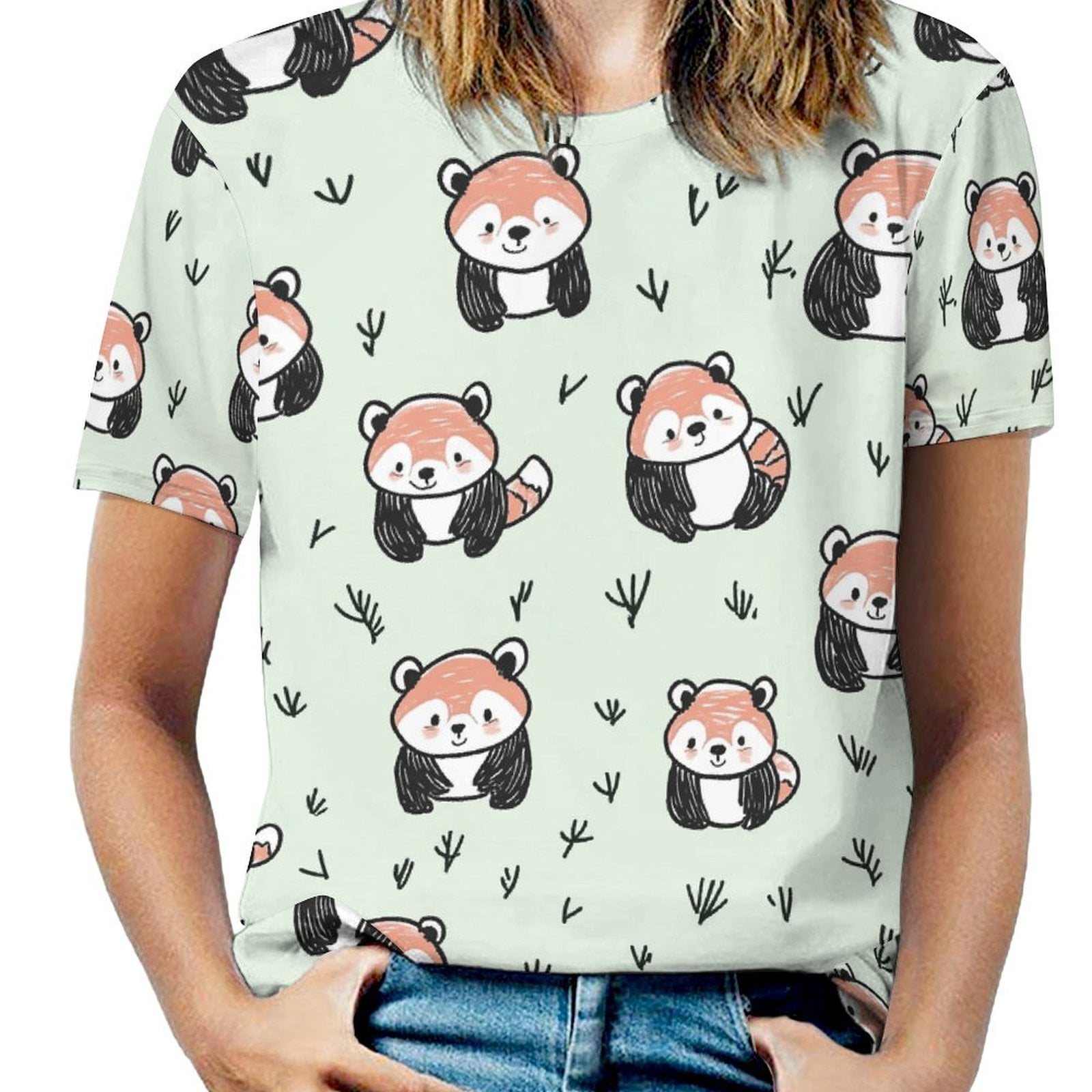 Cute Red Panda Pattern(1)-2 Women's Short Sleeve T-Shirt Crew Neck ...