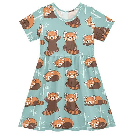 Cute Red Panda Short Sleeve Dress A-Line Cute Midi Casual Sundress 2-8 ...
