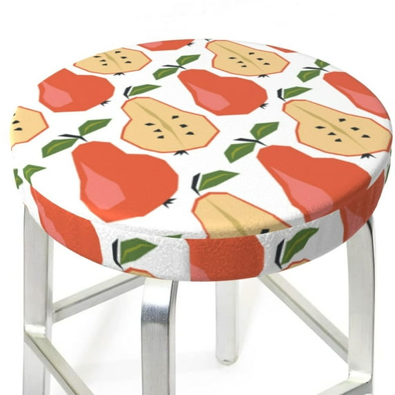Cute Red Pear Green Leaves Bar Stool Covers - Stretch Round Seat Covers ...