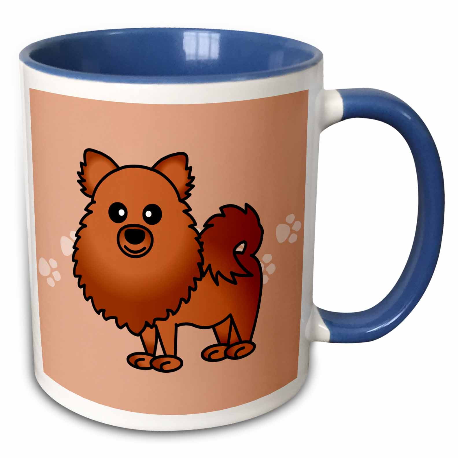 3drose, Cute Red Pomeranian Mauve with Paw Prints, 15oz Two-tone Blue ...