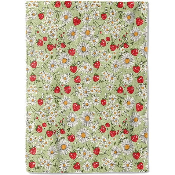 Cute Red Strawberry Fleece Blanket - 50x60in Daisy Green Throw Blankets ...