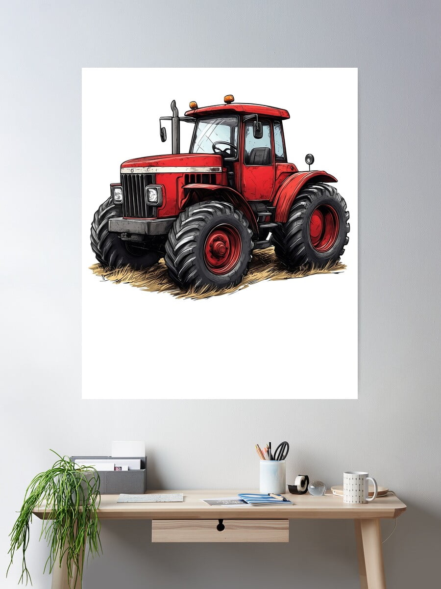 Cute Red Tractor Farm Poster Wall Art, Modern Wall Decor For Living ...