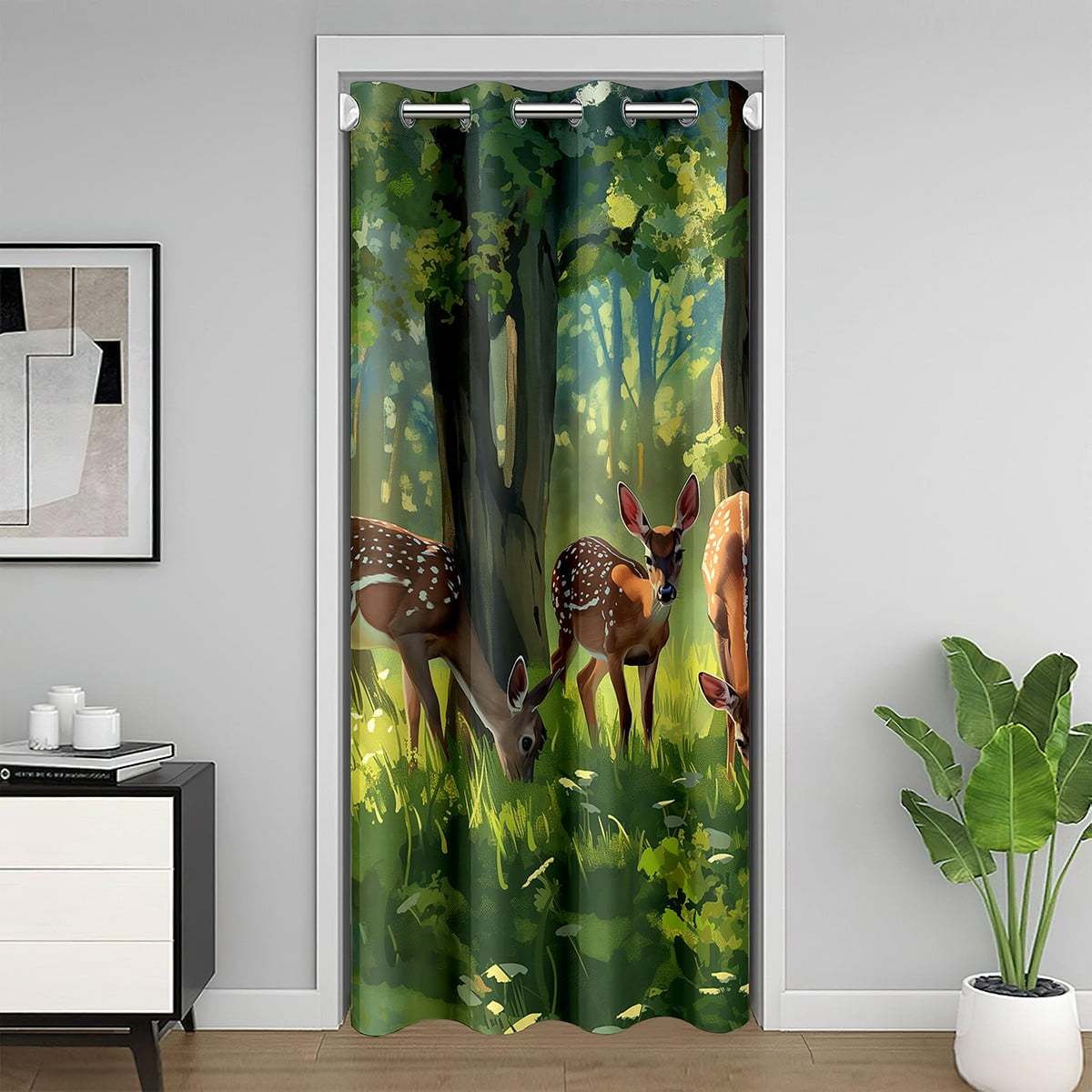 Cute Reindeer 1 Panel Doorway Curtain,Jungle Deer Wild Animal Rustic ...