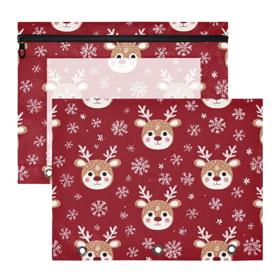 Cute Reindeer Faces Snowflakes Christmas 3-Ring Binder Pocket with ...