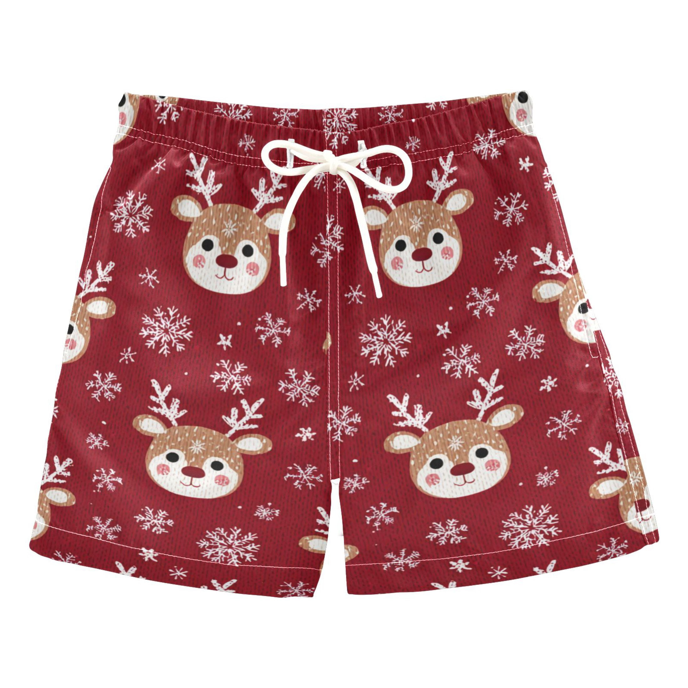 Cute Reindeer Faces Snowflakes Christmas Swim Trunks Board Shorts Beach ...