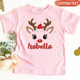 Cute Reindeer Plaid Bow Name In Red Christmas T-Shirt, Cute Reindeer ...