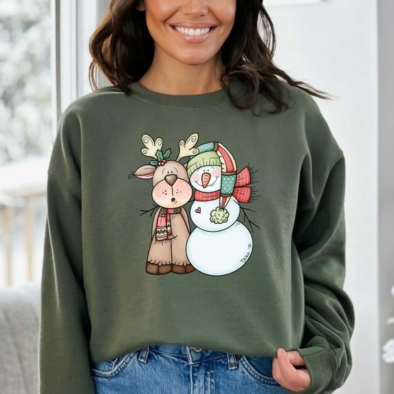 Cute Reindeer and Snowman SweatSnowman Sweat, Party Sweat, Cozy Winter ...