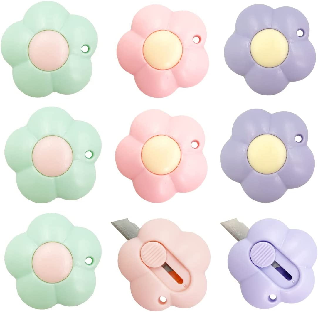 Cute Retractable Box Cutters, 9Pcs Flower Shaped Mini Art Cutter Letter ...