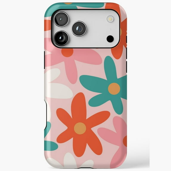 Cute Retro Floral Pink Teal Orange iPhone Case 17 11 12 13 14 15 16 Pro ...