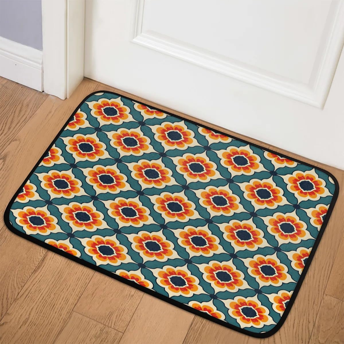 Cute Retro Flower Floral Door Mat Absorbent Washable Welcome Door Mats ...