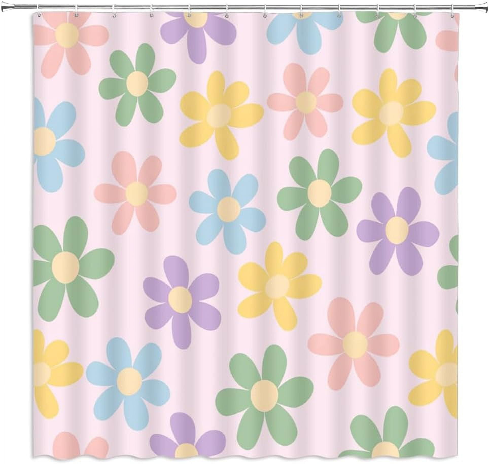 Cute Retro Flower Shower Curtain Colorful Floral Unique Pastel Daisy Groovy Lovely Women Girls ...