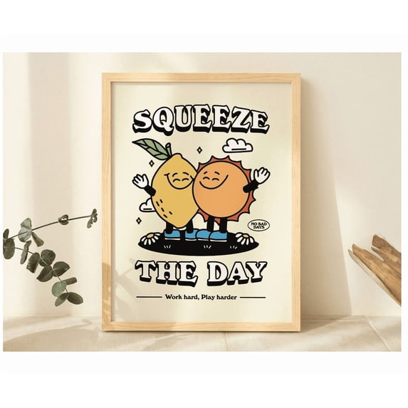 Cute Retro Poster Squeeze The Day Poster Retro Positivity Quote Wall ...