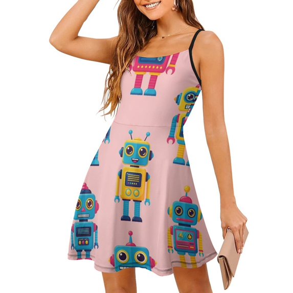 Cute Retro Robot Pink Background Pattern Slip Dress Dresses For Woman ...