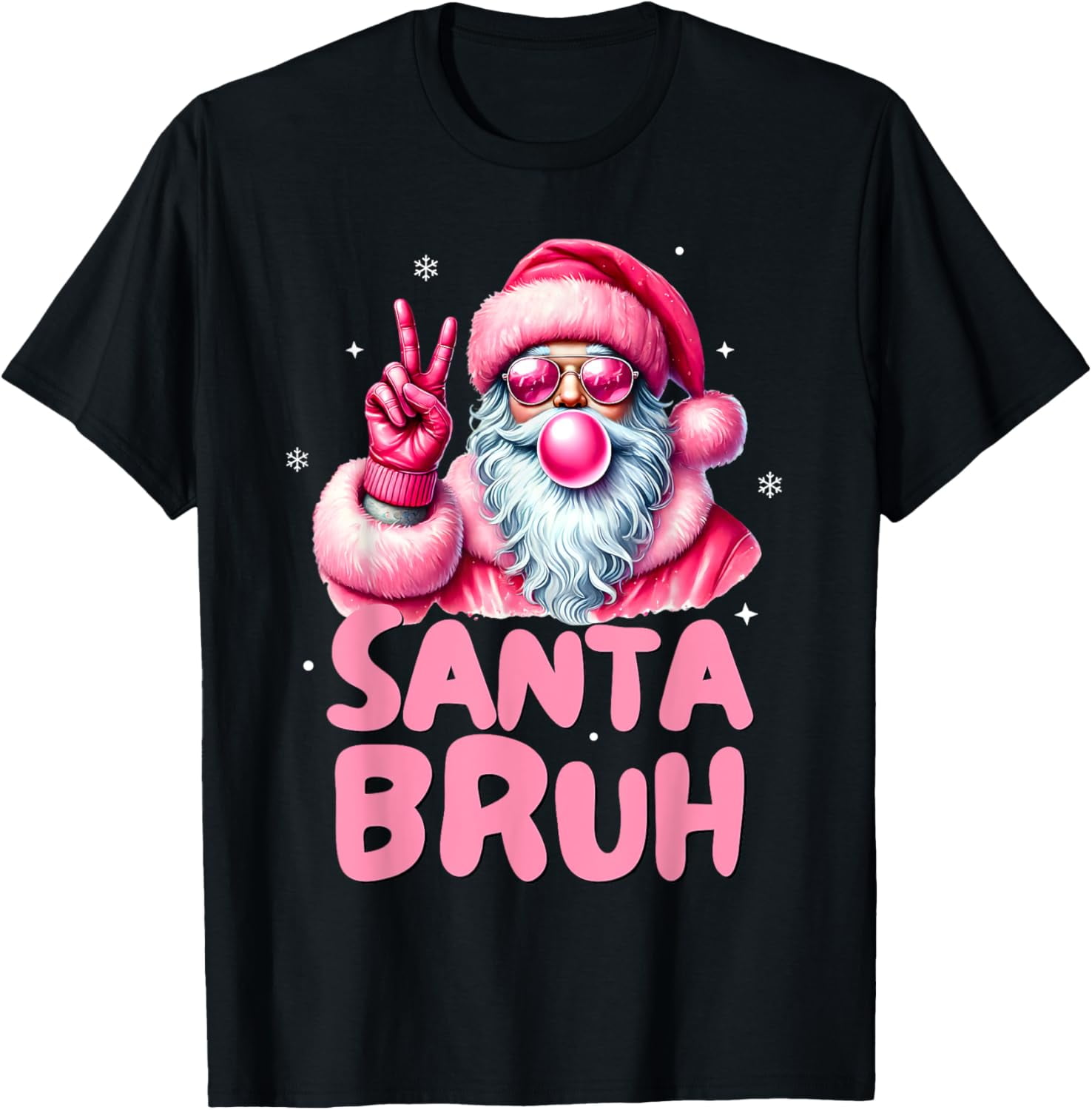 Cute Retro Santa Bruh Christmas Blowing Bubble Gum Pink Xmas T-Shirt ...
