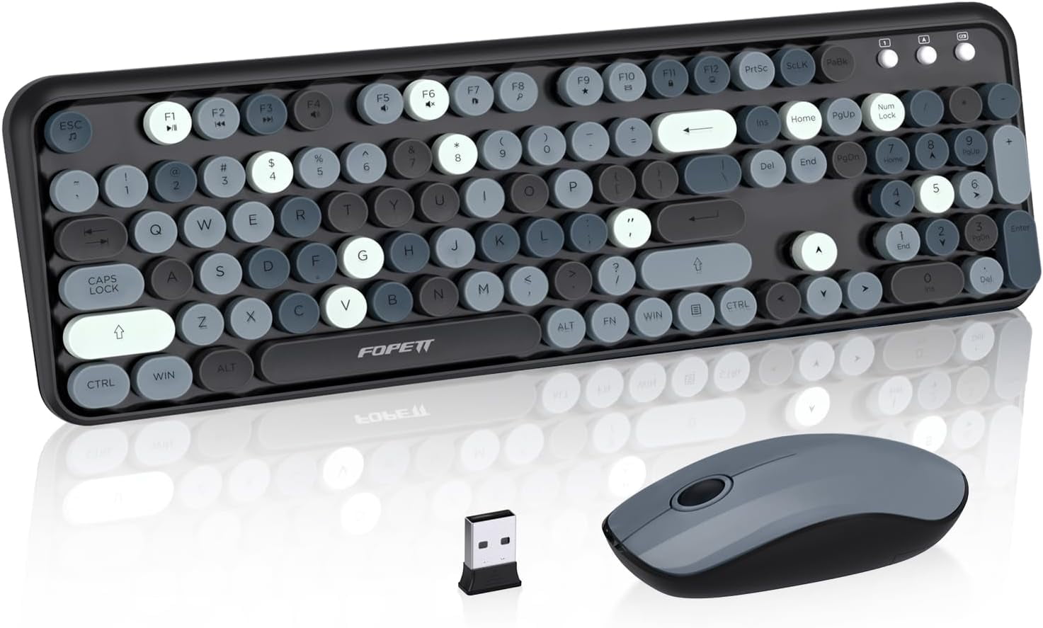 Cute Retro Wireless Keyboard and Mouse Combo with Round Key, 2.4Ghz ...