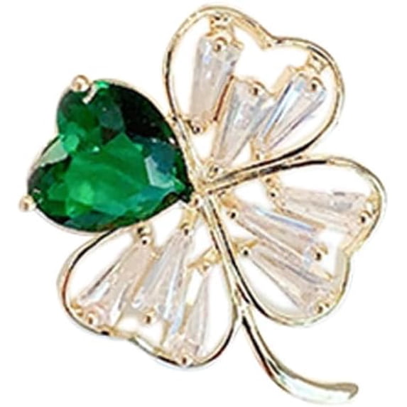 Cute Rhinestone Green Four Leaf Clover Brooch Pin for Women Gold-Toned ...
