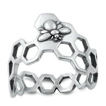 Honeycomb Bumble Bee Keeper Ring .925 Sterling Silver Band Jewelry Female Male Unisex Size 6 ...