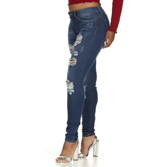 Cute Ripped Jeans for Teen Girls Distressed Washed Skinny Long Cop Blue ...
