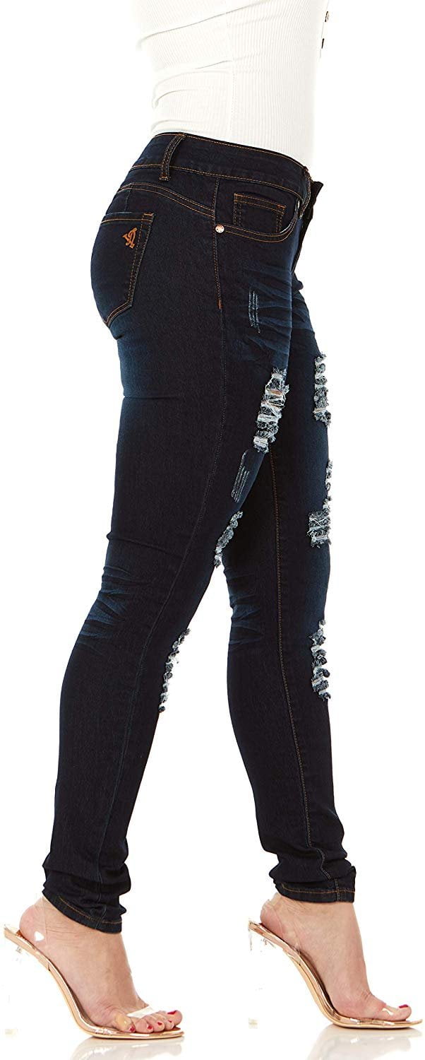 Cute Ripped Jeans for Teen Girls Distressed Washed Skinny Long Dark ...