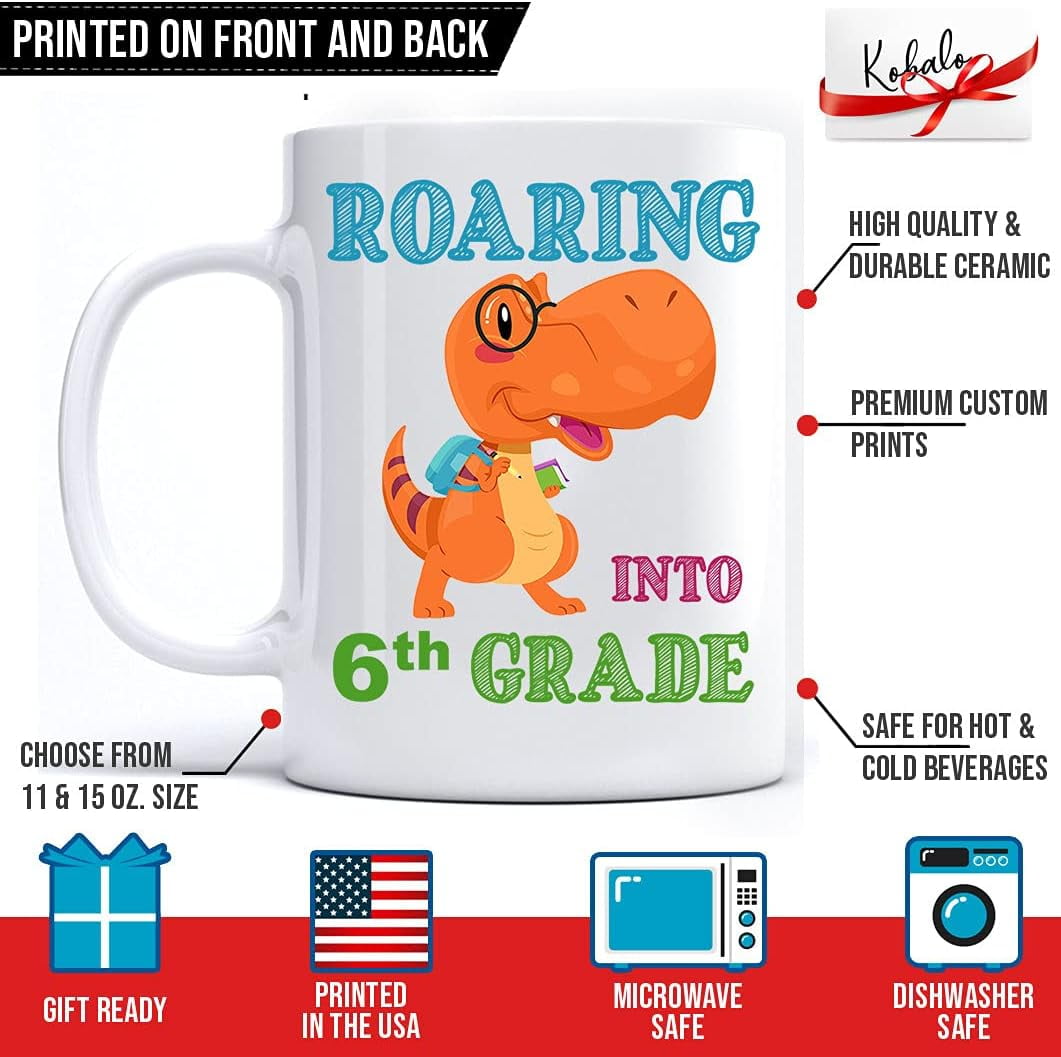 Cute Roaring Into 6th Grade Dinosaur Mug, Back to School Dinosaur ...