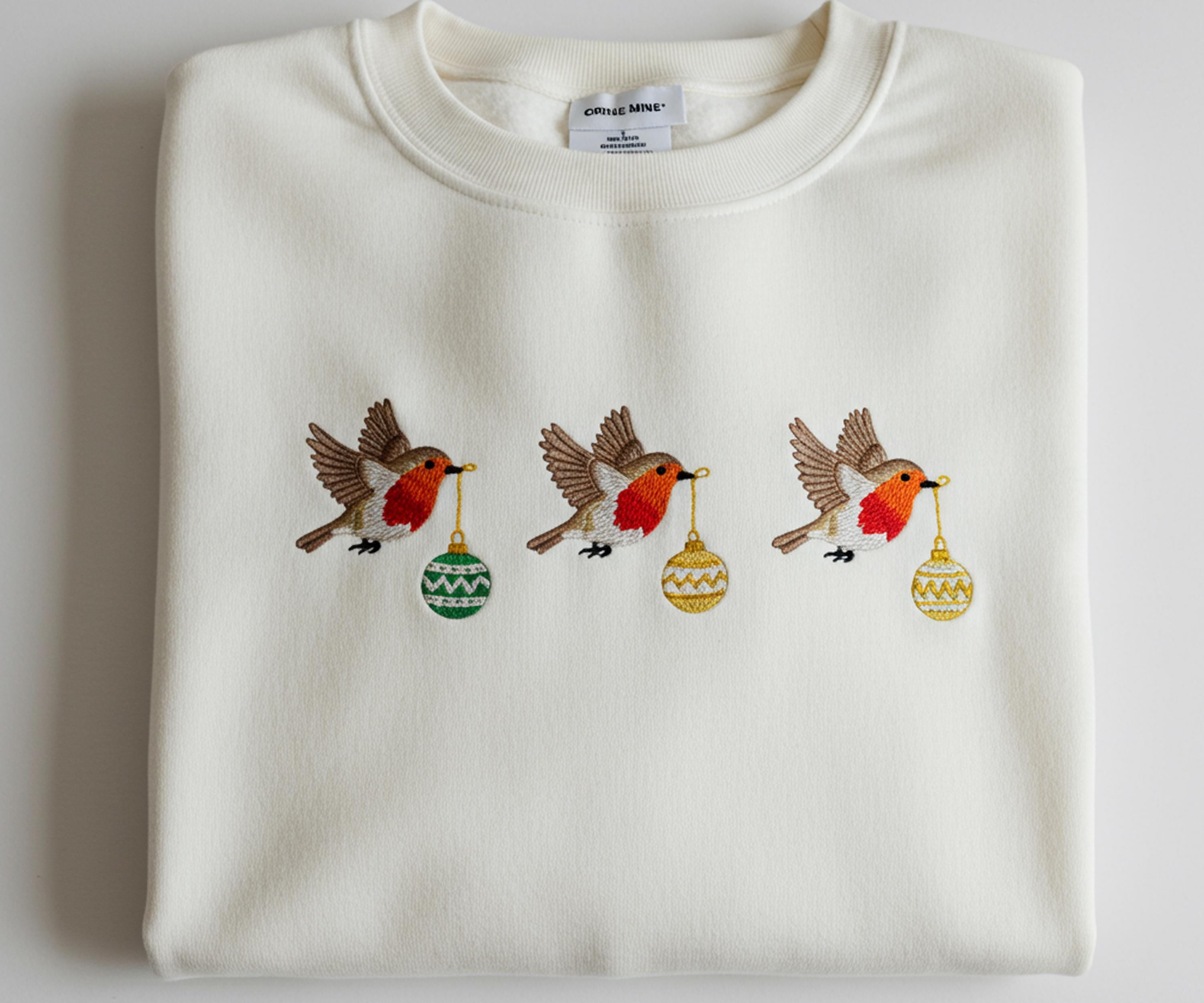 Cute Robin Bird Embroidered Christmas Sweatshirt Red Robin Holiday ...