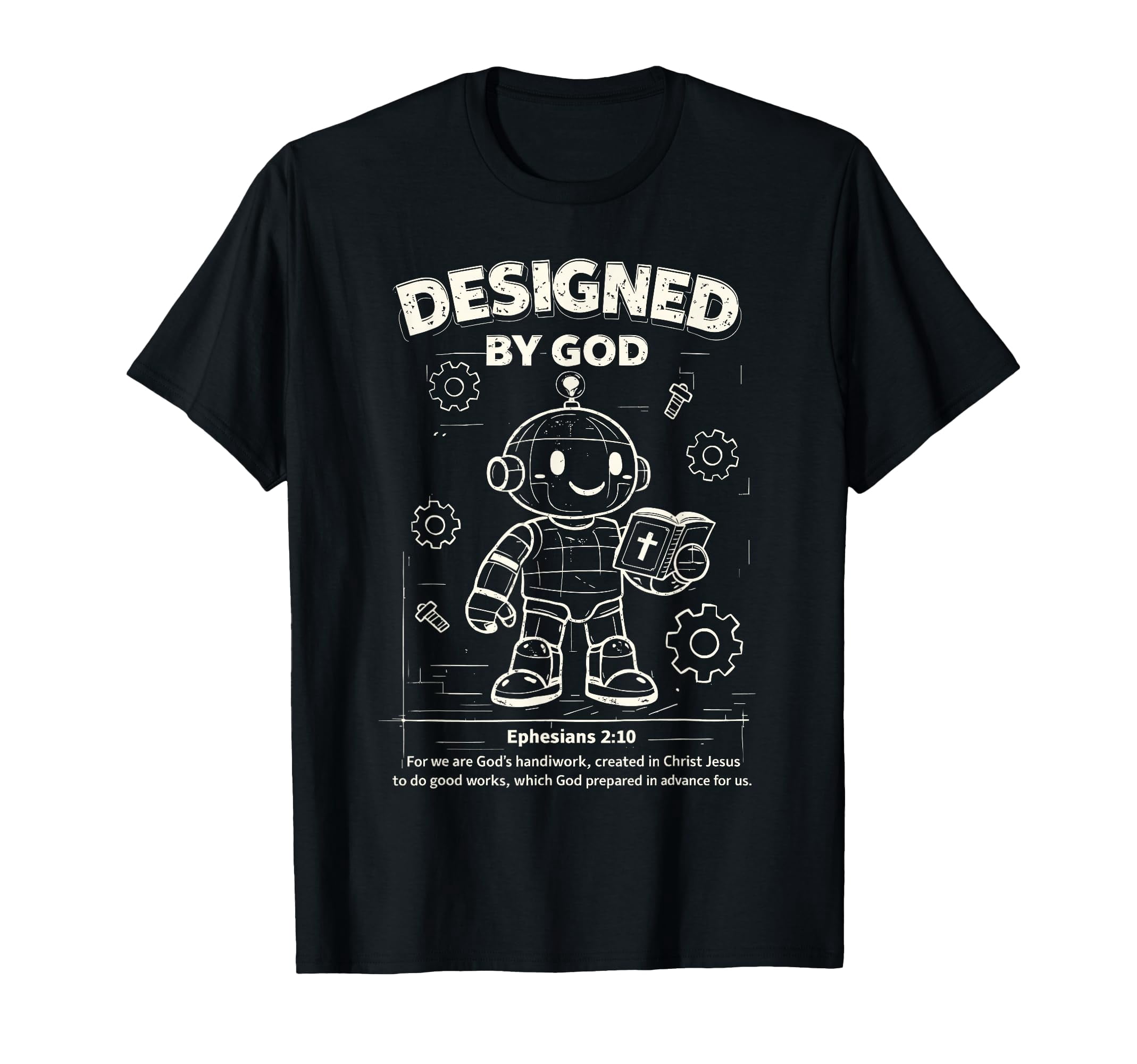 Cute Robot Designed by God Bible Verse Christian T-Shirt Inspirational ...