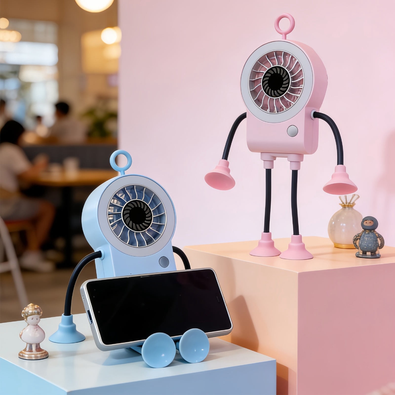 Cute Robot Handheld Fan with LED Ring Light,USB Rechargeable Fan with ...