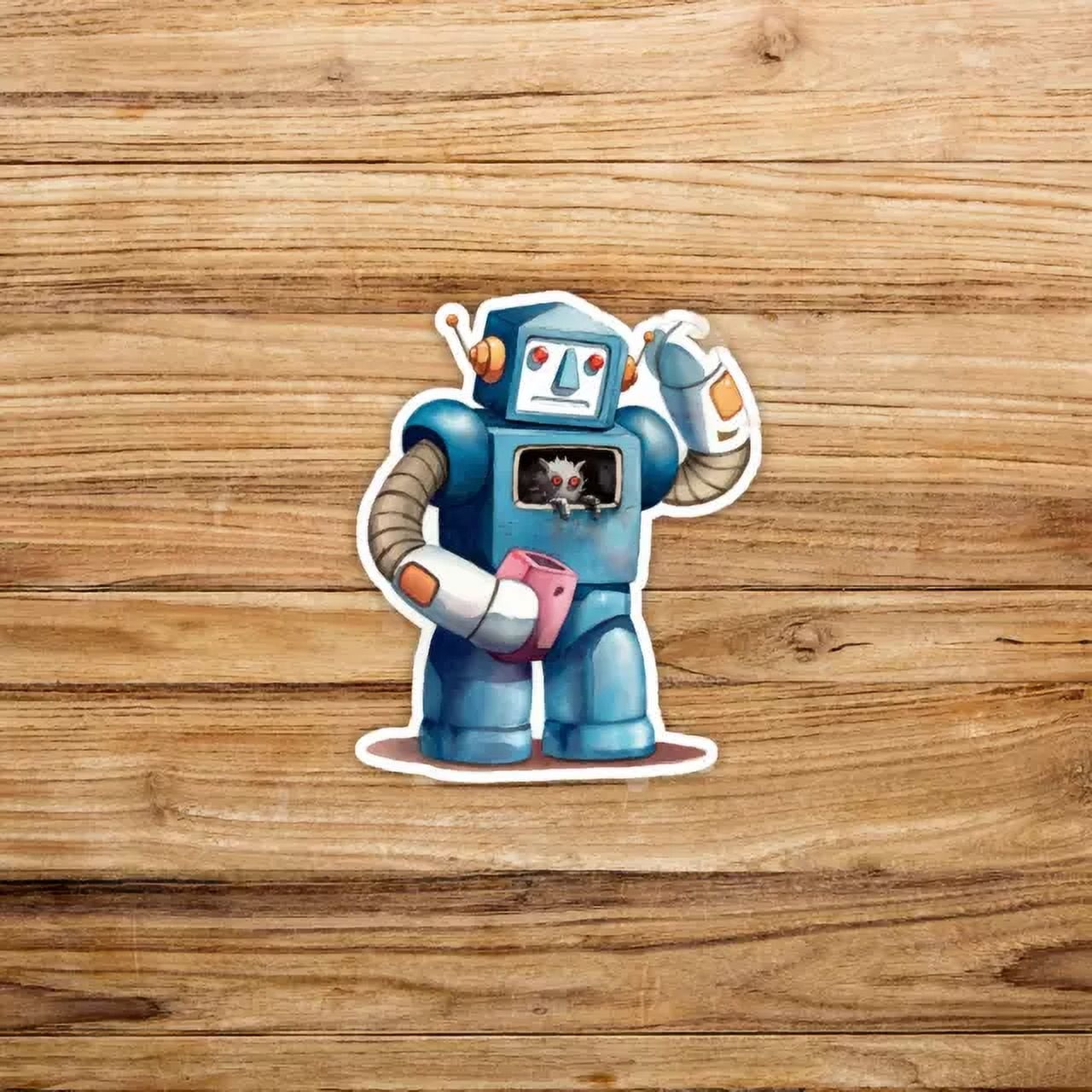 Cute Robot Monster Sticker - Quirky Watercolor Sci-Fi Art Decalphone ...