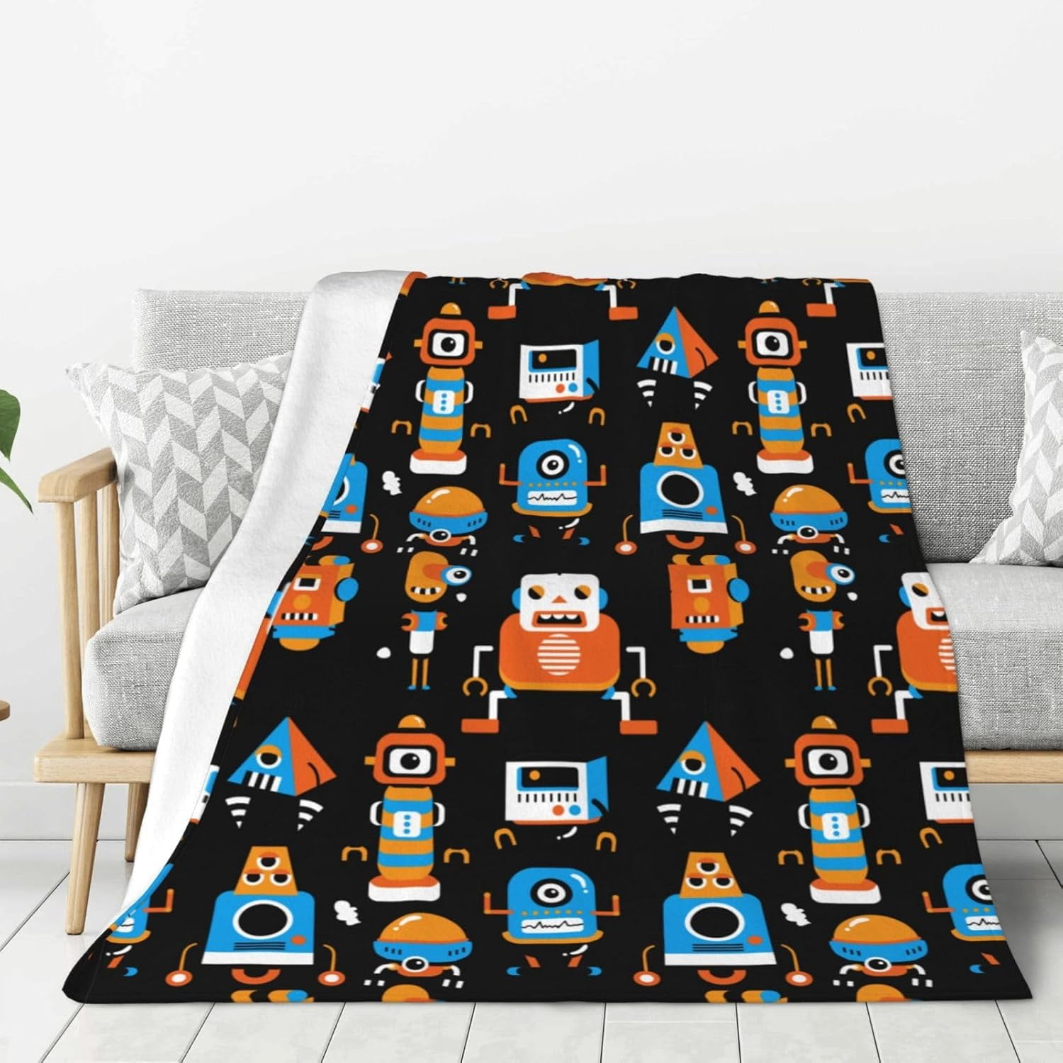 Cute Robot Throw Blankets All Season Ultra Soft Warm Robots Themed Gift ...