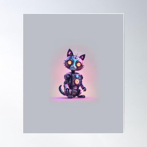 Cute Robotic Neon Cat Poster Wall Art Modern Wall Decor For Living Room ...