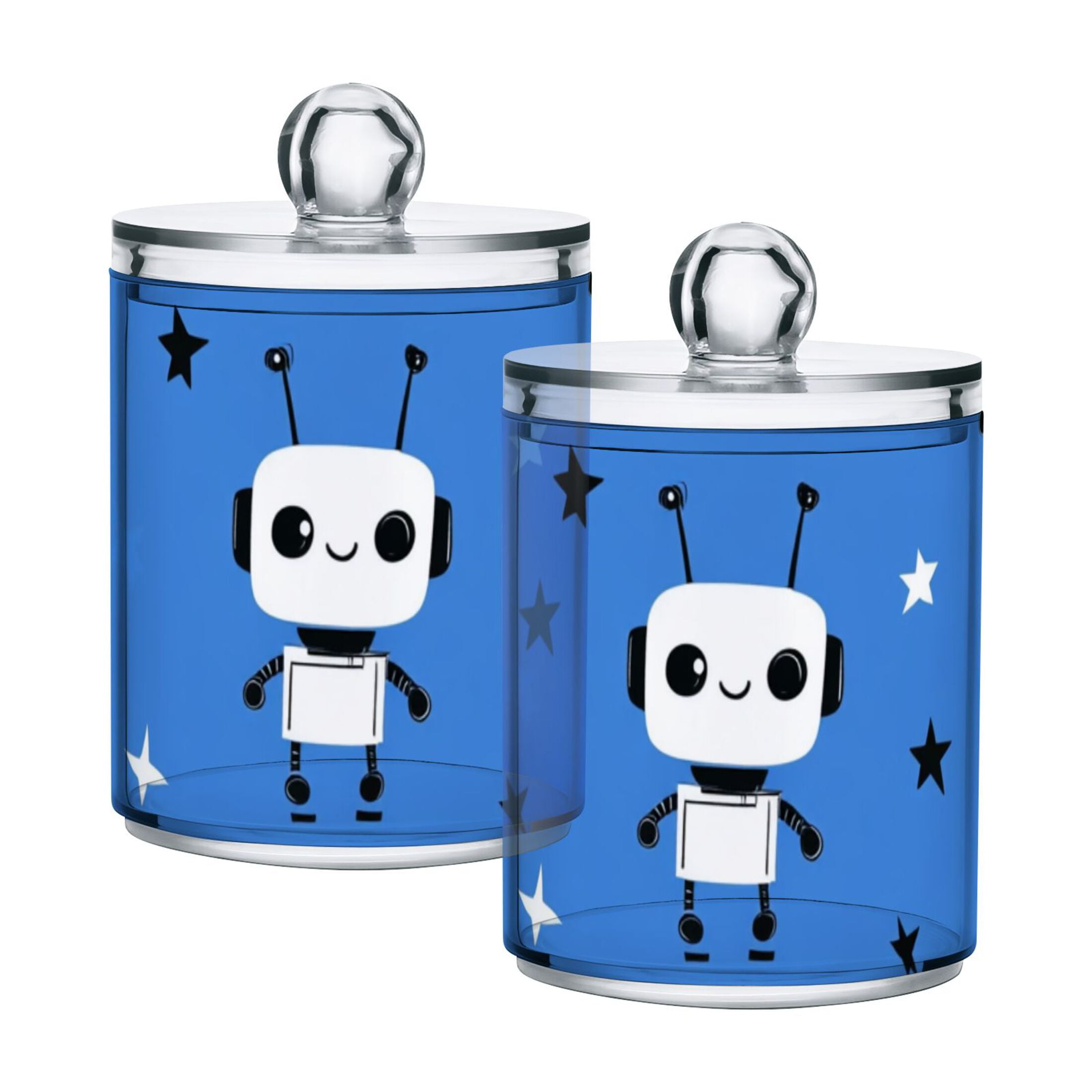 Cute Robots with Stars Translucent Plastic Cans Storage Canisters with ...