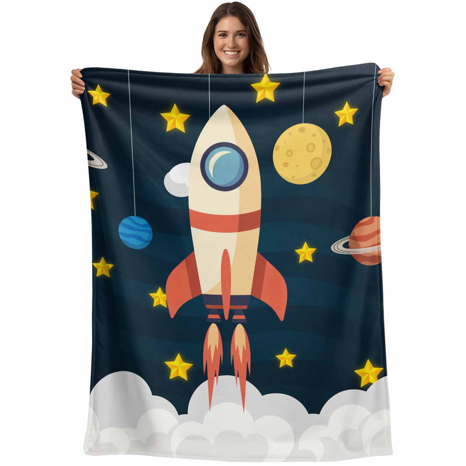 Cute Rocket Blanket Soft Cozy Warm Throw Blanket for Couch, Plush Fuzzy ...