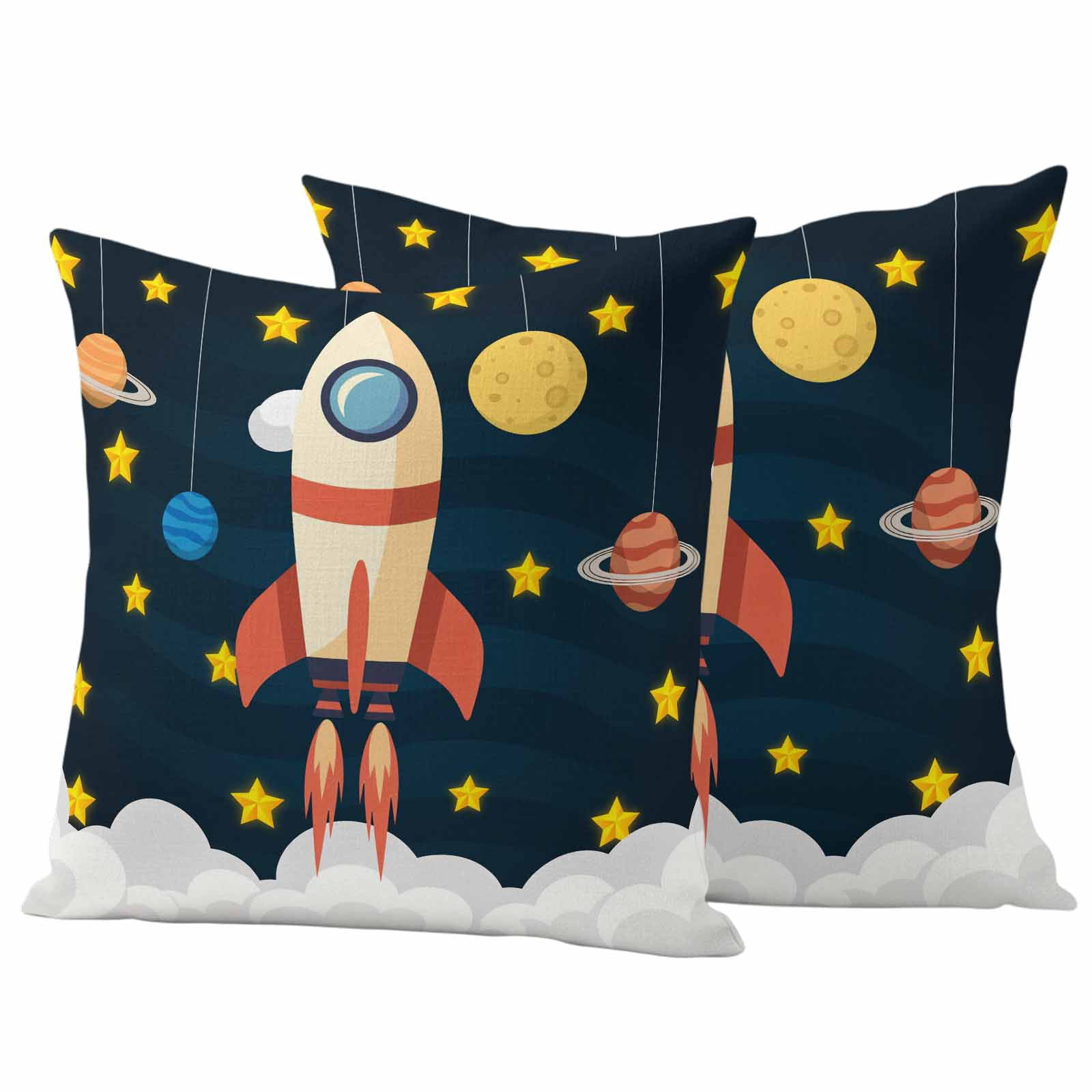 Cute Rocket Outdoor Waterproof Pillow Covers, Space Star Cartoon Moon ...