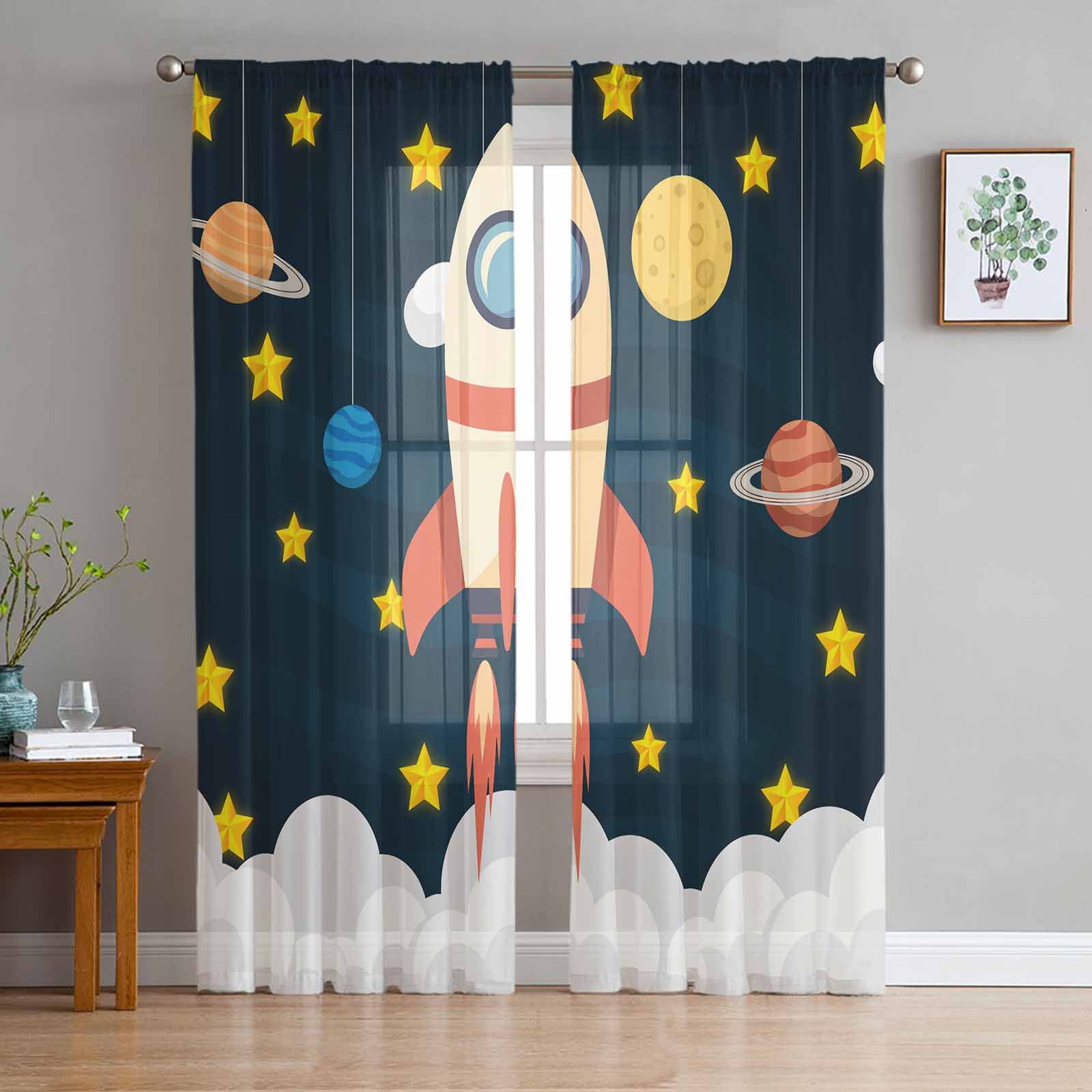 Cute Rocket Sheer Curtains 63 Inches Length 2 Panels Set, Window Sheer ...