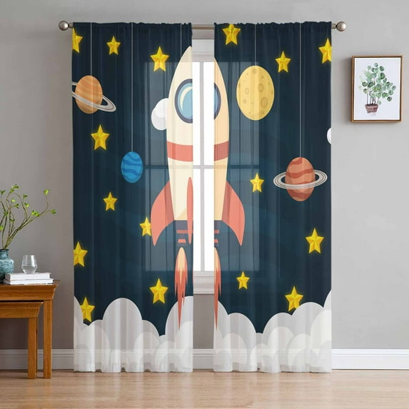 Cute Rocket Sheer Curtains 63 Inches Length 2 Panels Set, Window Sheer ...