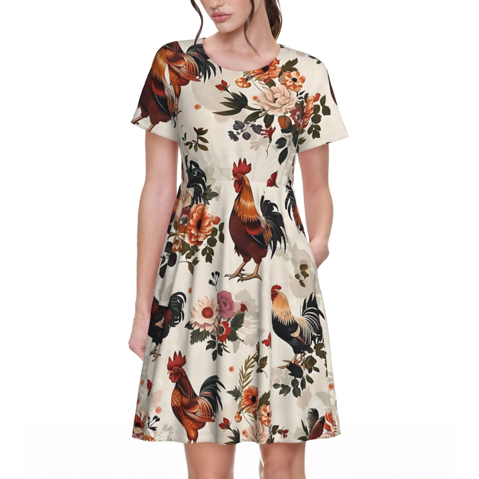 Cute Rooster BlaCute Raccoon Women's Dresses Short Sleeve Nightdresses ...