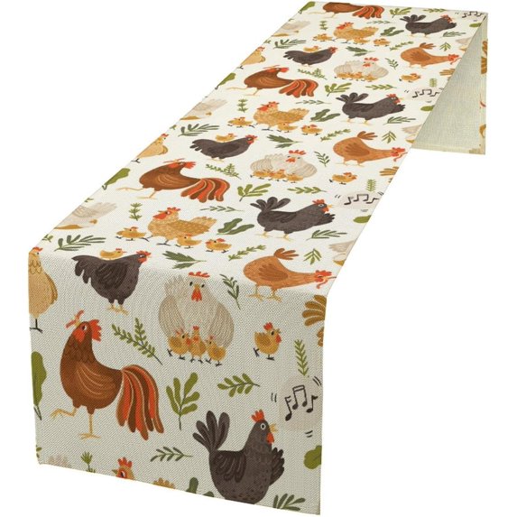 Cute Roosters Chickens Table Runners, Rustic Farm Animals Hen Table ...