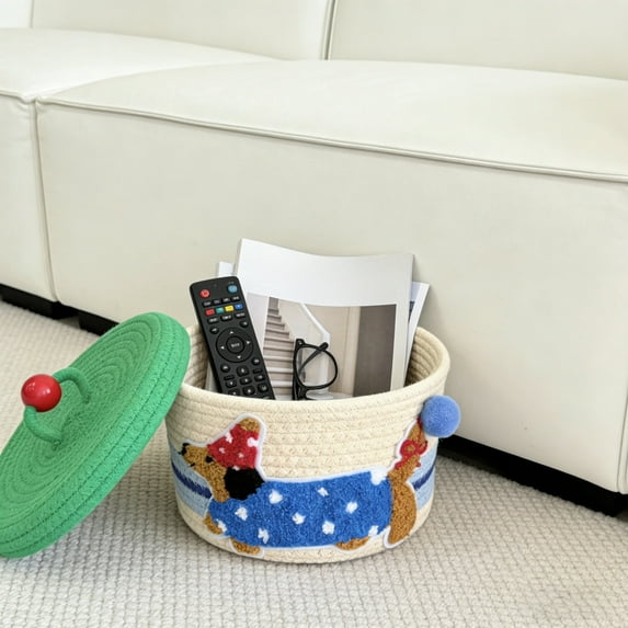 Cute Rope Hand Woven Basket with Lid Snack Toy Storage Box Souvenir ...