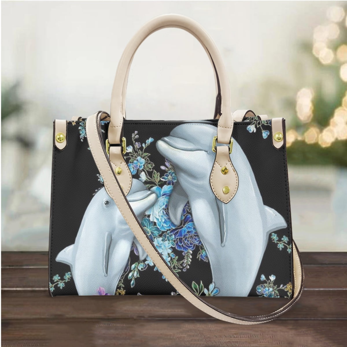 Cute Rose Dolphin Design Fashion Handbag Leather Top Handle Small ...