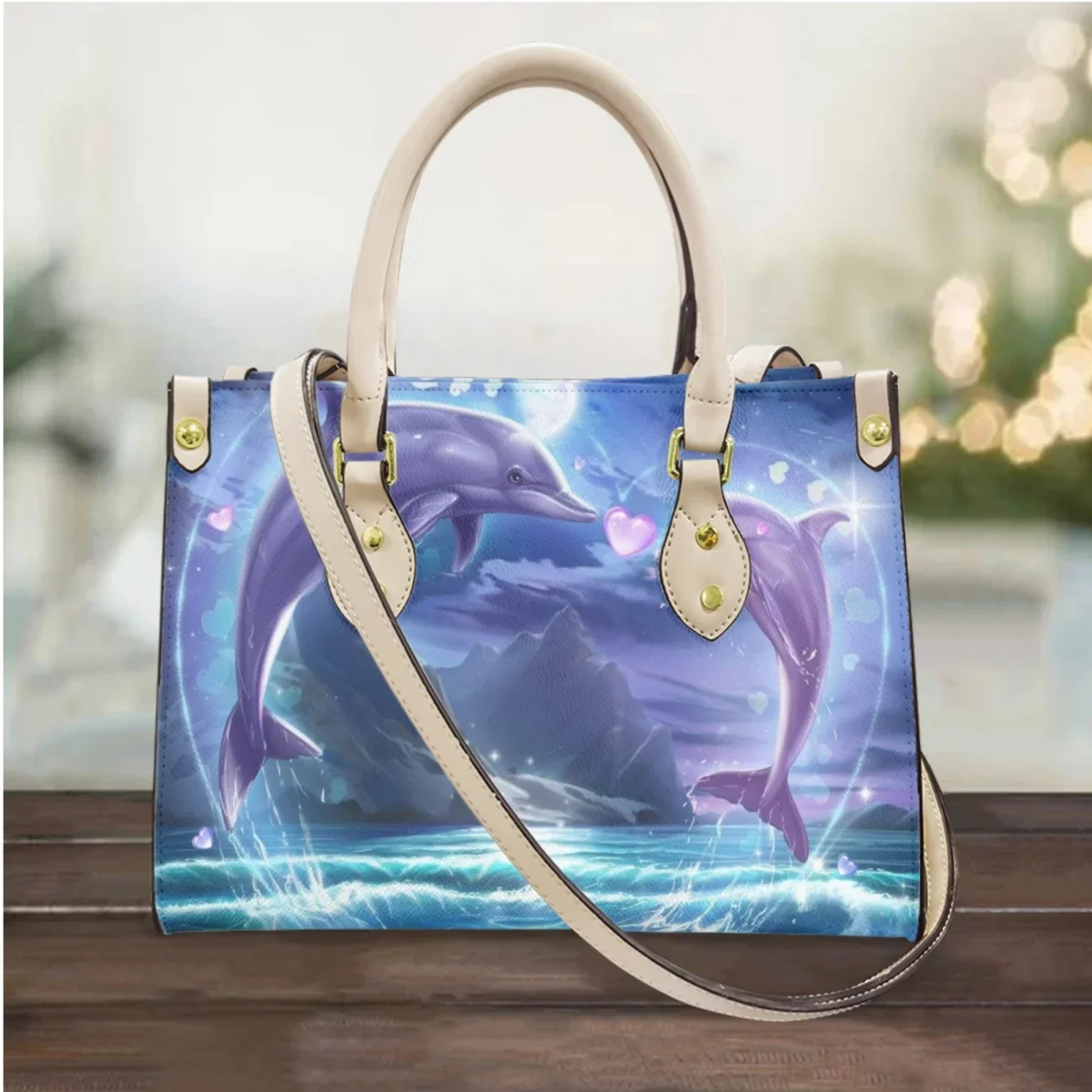 Cute Rose Dolphin Design Fashion Handbag Luxury Leather Top Handle ...